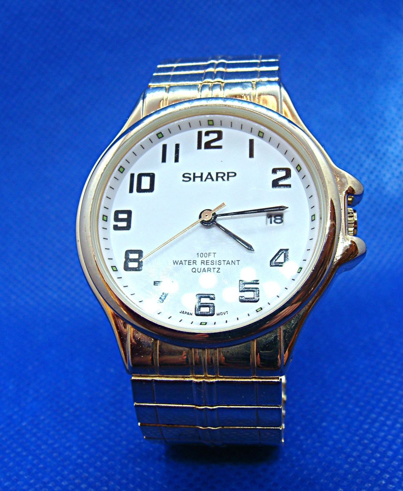 SHARP SHP-115 Quartz 100ft WATER Resist GOLDTONE STRETCH BAND, WORK ...