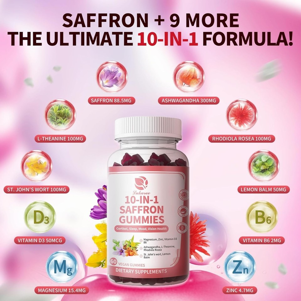2x Saffron Gummies with Ashwagandha Support Vision, Zzz, Mood, Focus ...