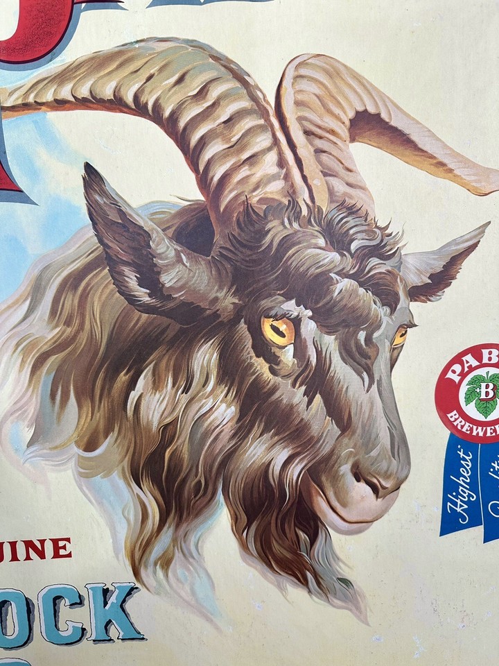 Vtg Pabst Genuine Bock Beer Ram 22” X 30” Cardboard Easelback ...