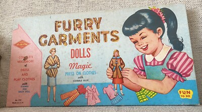 VIntage 1950s Warren Built-Rite FURRY GARMENTS Paper Dolls Playset w ...