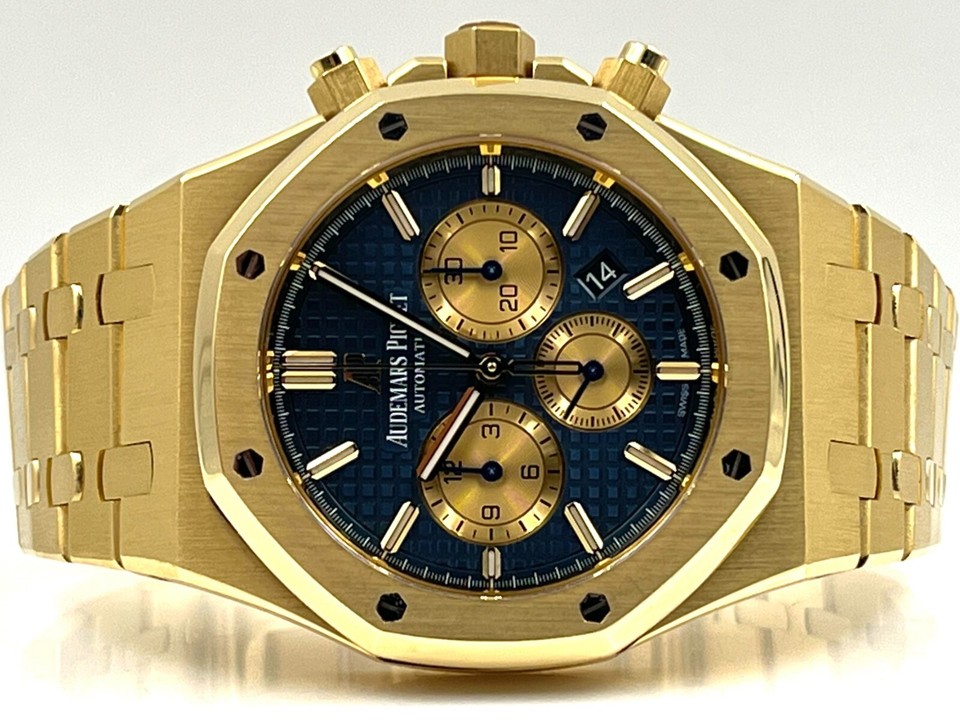 Audemars Piguet Royal Oak Chrono 41mm Blue Dial Yellow Gold Bracelet ...