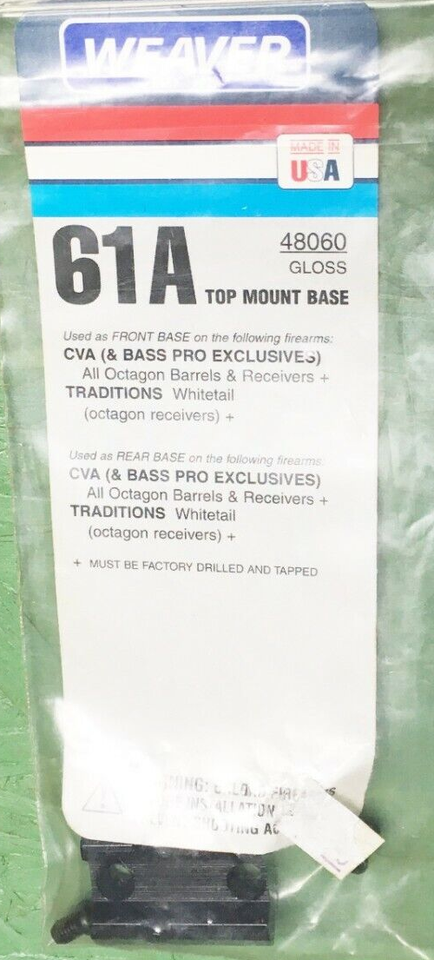 Weaver Scope base # 61A top mount for CVA & Traditions w/octagon ...