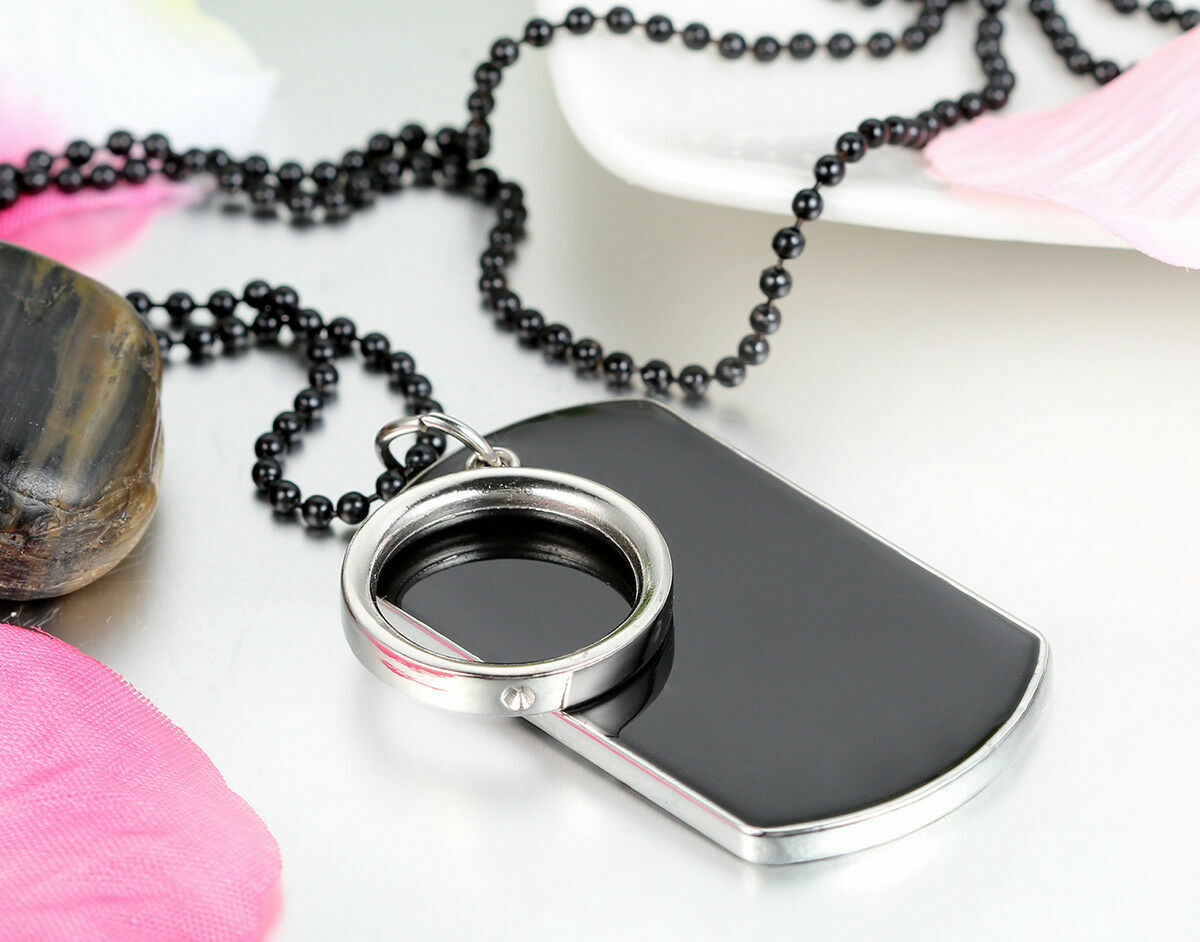 Men's Stainless Steel Black Ring Dog Tag Pendant Necklace w/Beaded ...