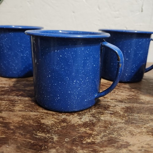 Set Of 4 Cinsa Mexico Blue Speckled Enamelware Camping Cups Mugs | eBay