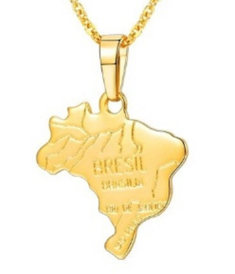 Gold Plated Brazil Map Necklace Pendant & Chain Bresil Brasil Rio De ...