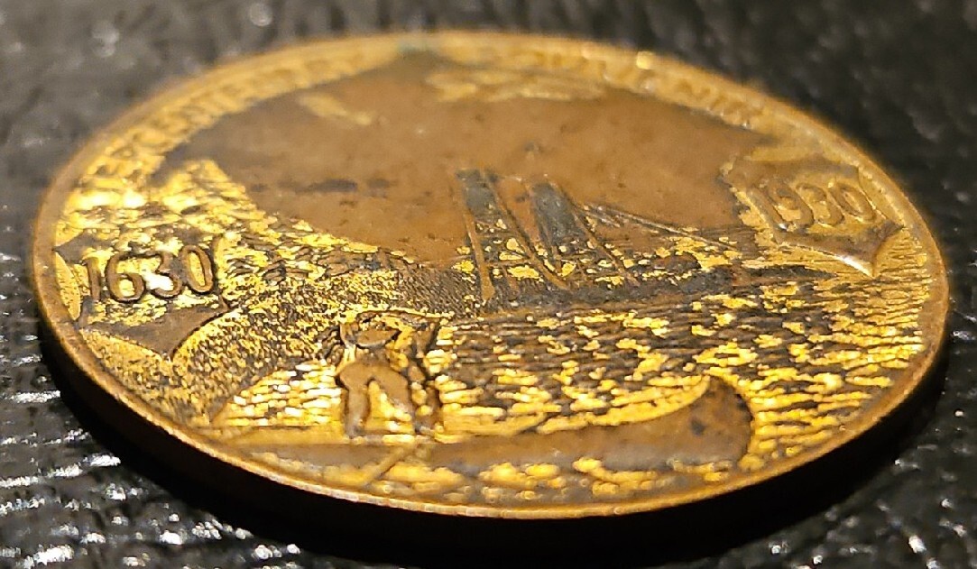 1930 MASSACHUSETTS TERCENTENARY SOUVENIR MEDAL COIN TOKEN SAIL BOAT ...