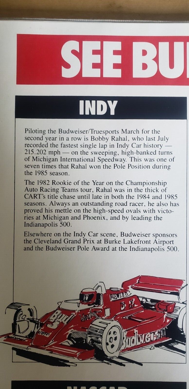 Vintage 1980s Budweiser BUD THUNDER racing promo poster. Iroc IX Indy ...