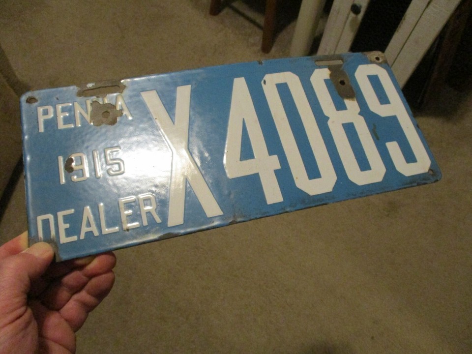 A+ 1915 PENNSYLVANIA PORCELAIN DEALER LICENSE PLATE X - 4069 | eBay