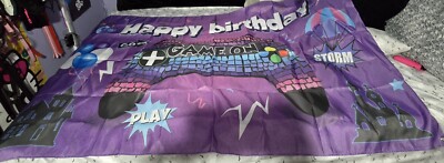 VideoGame Party Decorations Backdrop Happy Birthday Background TAPESTRY ...