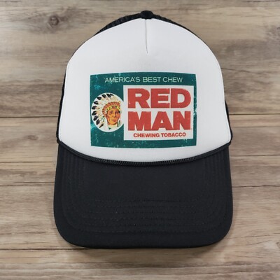 Red Man Chewing Tobacco Hat Cap Trucker Snapback Black Mesh Back ...