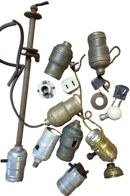 Vintage Lamp Parts Brass Sockets Pull Chain Finial Plugs 15 Pieces | eBay
