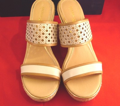 SPERRY TOP-SIDER "Florina" White & Tan Wedge Espadrille Sandals Womens ...