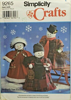 Simplicity 9265 Vintage 18" Snowmen & Clothing UNCUT Craft Sewing ...