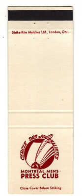 MONTREAL MEN'S PRESS CLUB matchbook matchcover - MONTREAL, CANADA | eBay