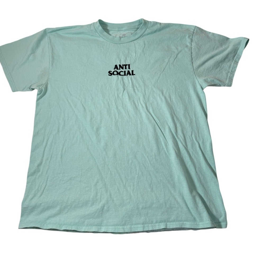 Men’s T-Shirt Red Eight Brand "Anti Social" Turquoise Embroidered Logo ...