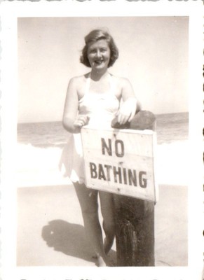 Playful Bathing Beauty & "NO BATHING" Sign Beach Photograph 1920s | eBay
