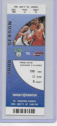 WNBA Unused ticket Minnesota Lynx 7/9/2000 Houston Comets SWOOPES ...
