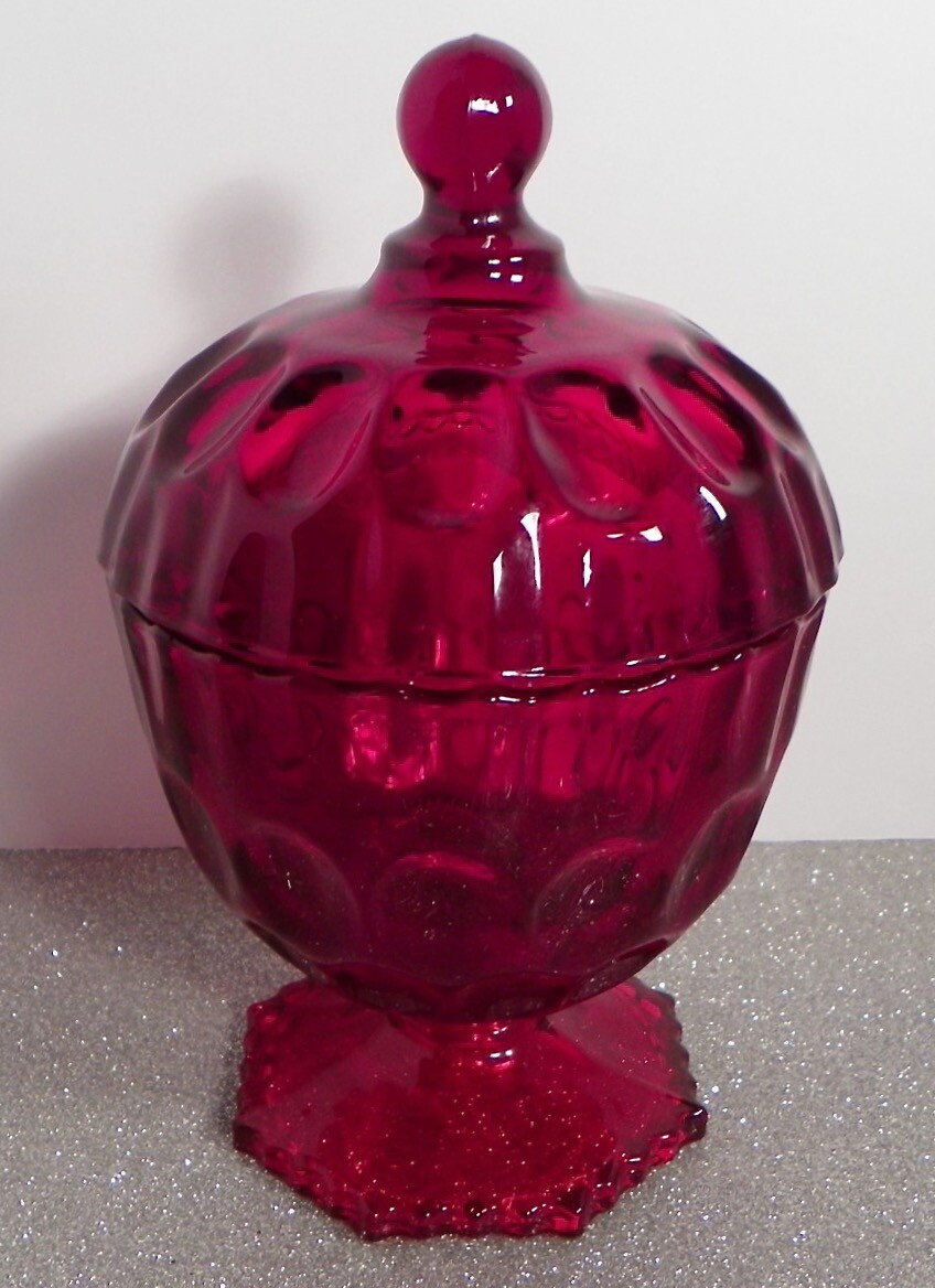 Ruby Glass Compote Candy Dish Sorelle Red Pedestal Box Covered Footed ...
