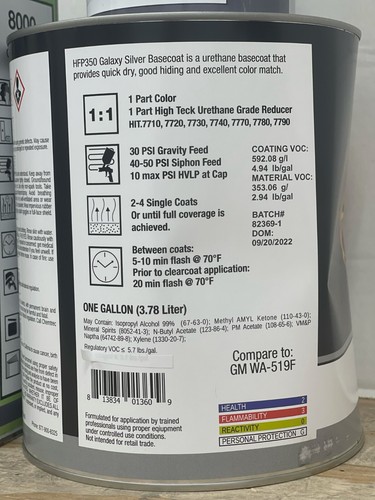 GM/CHEVY Code WA519F/U519F/519F Galaxy Silver Basecoat ,Gal Reducer ...