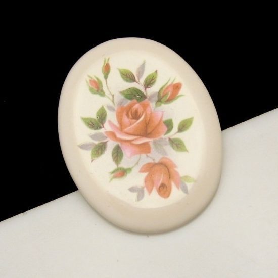 JOHNSON ENGLAND Vintage Brooch Pin Ceramic Roses Large Oval Statement ...