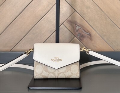 COACH CU172 Mini Envelope Wallet Crossbody Strap Signature Canvas ...