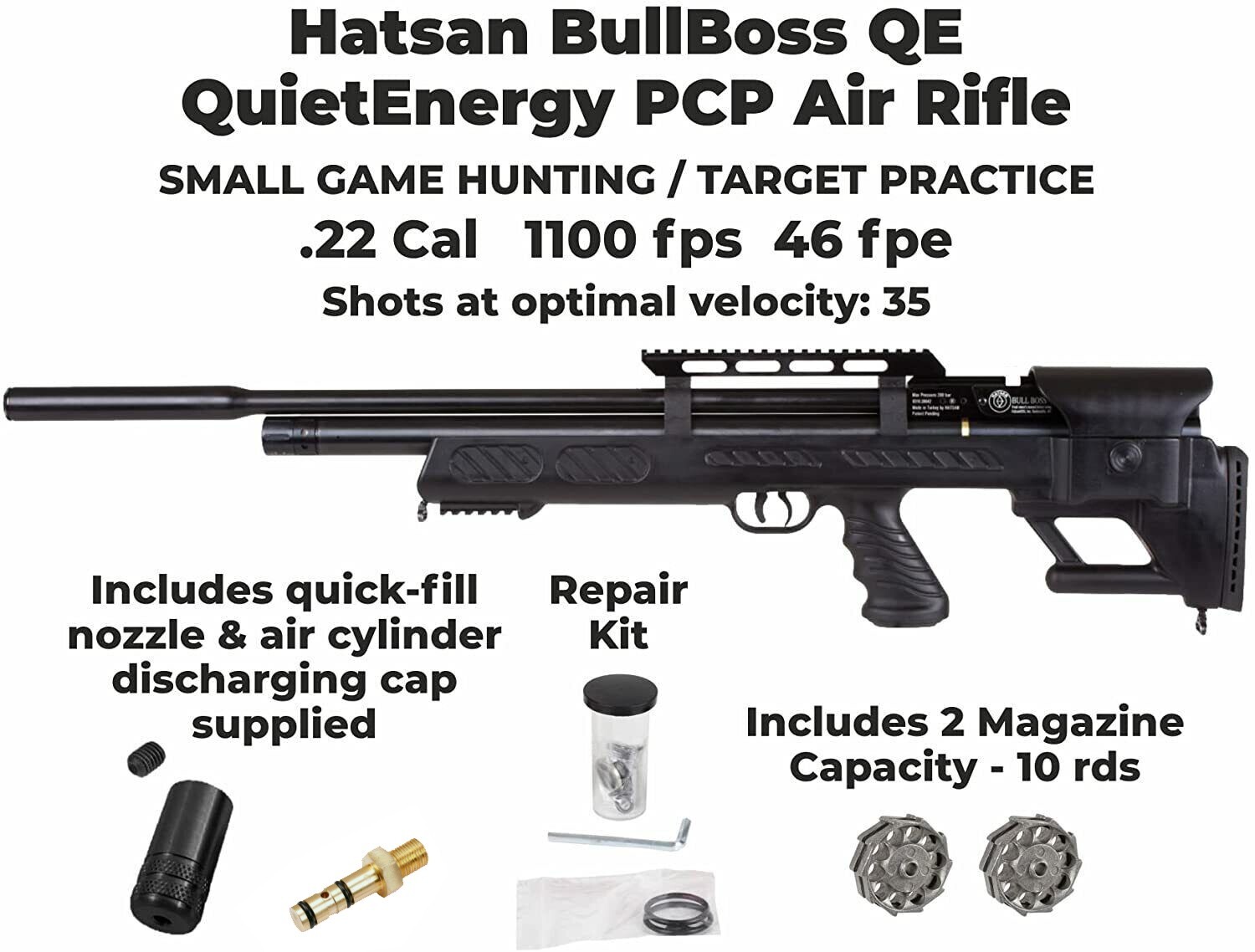 Hatsan BullBoss QE .22 Cal Air Rifle w/ Scope & Targets & Pellets ...