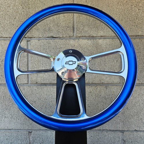 14" Sharp Billet Steering Wheel Muscle Metallic Blue Half Wrap Chevy ...