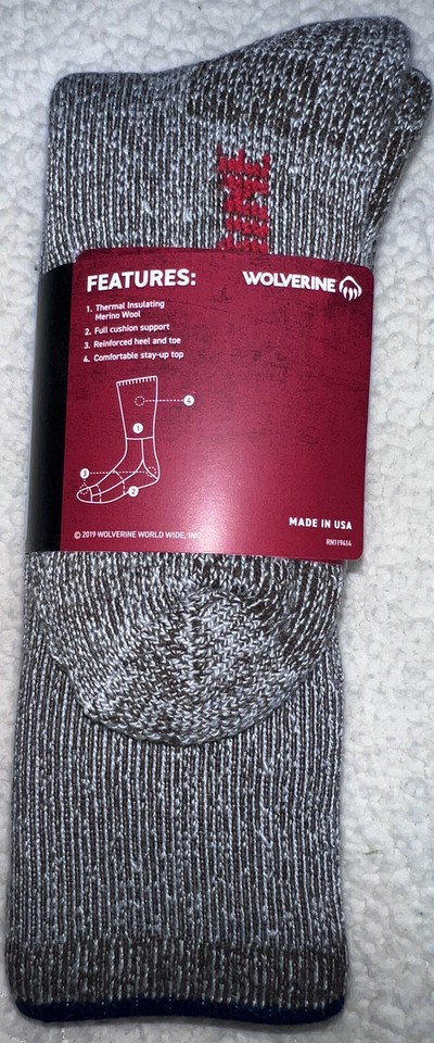 2 Pair Brown Blue Cuff Wolverine Merino Wool Hunting Socks Men Large ...