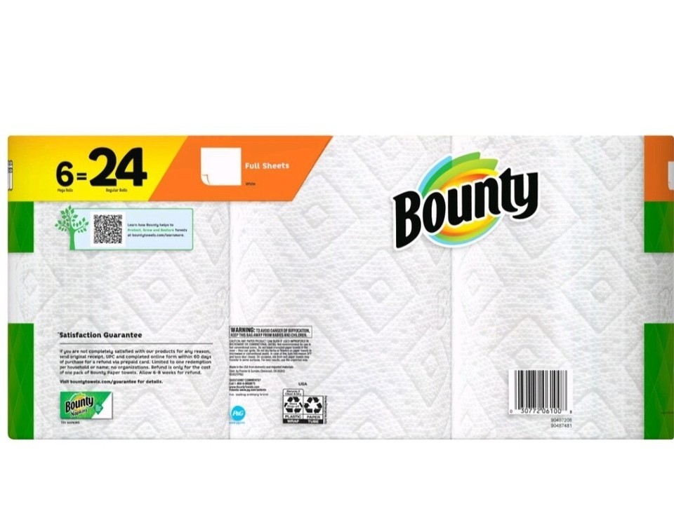 Bounty Full Sheet Paper Towels, 6 Mega Rolls, White | eBay