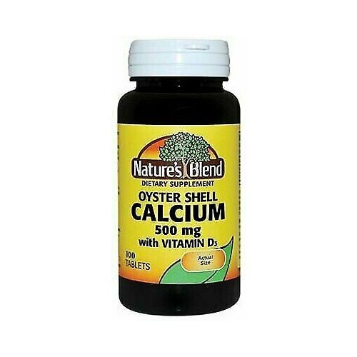 Nature's Blend Oyster Shell Calcium 500mg Vitamin D3 Supplement 100ct ...