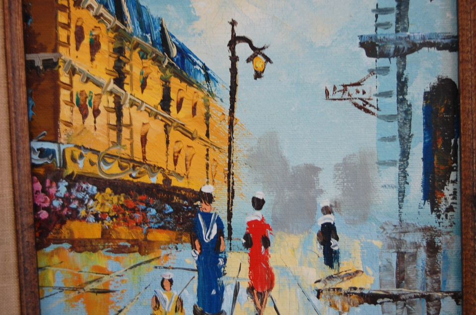 VTG 60S BRUTALIST OIL PAINTING MID CENTURY MODERN CITY STREET SCENE ...