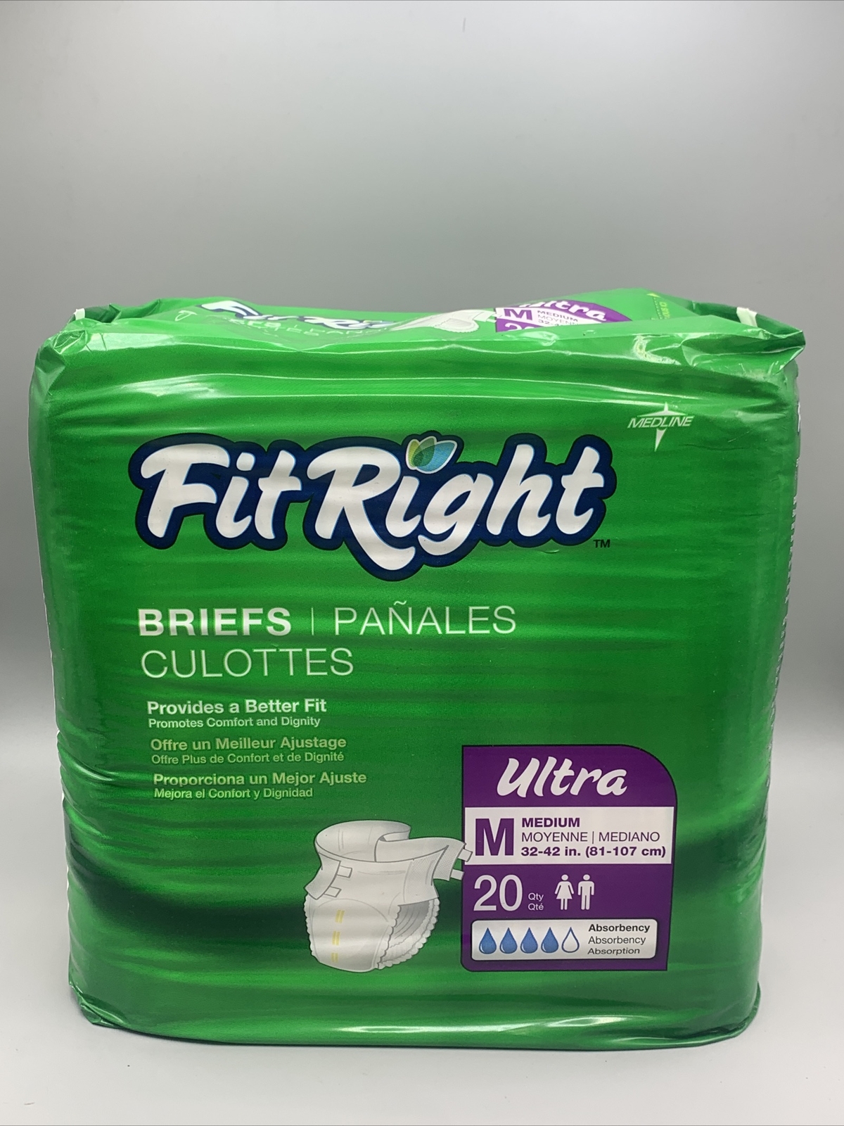 Midline FitRight Ultra Adult Diapers, Incontinence Briefs MEDIUM 32-42 ...