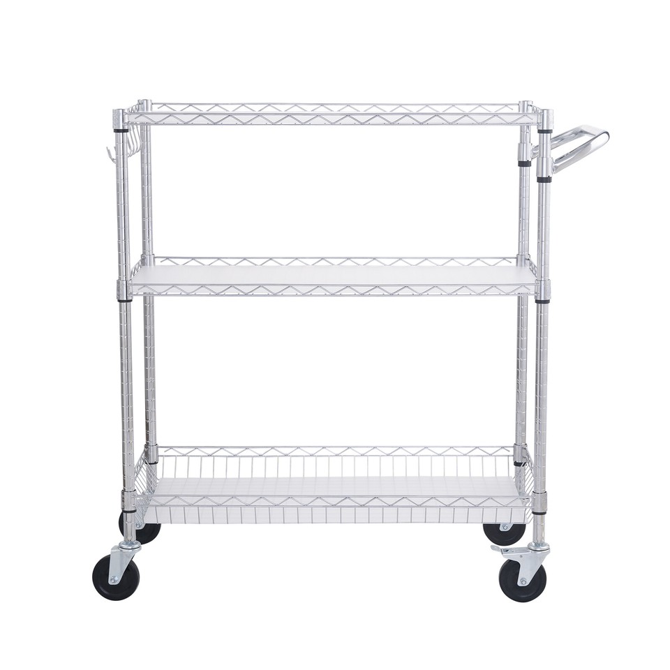 VEVOR 3-Tier Utility Cart Rolling Cart on Wheels 35"x18"x35.5" 661 LBS ...