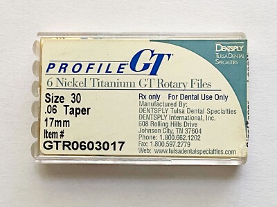 Dentsply Profile GT Rotary Files (6/pack) NITI Size 30 Taper .06 Length ...
