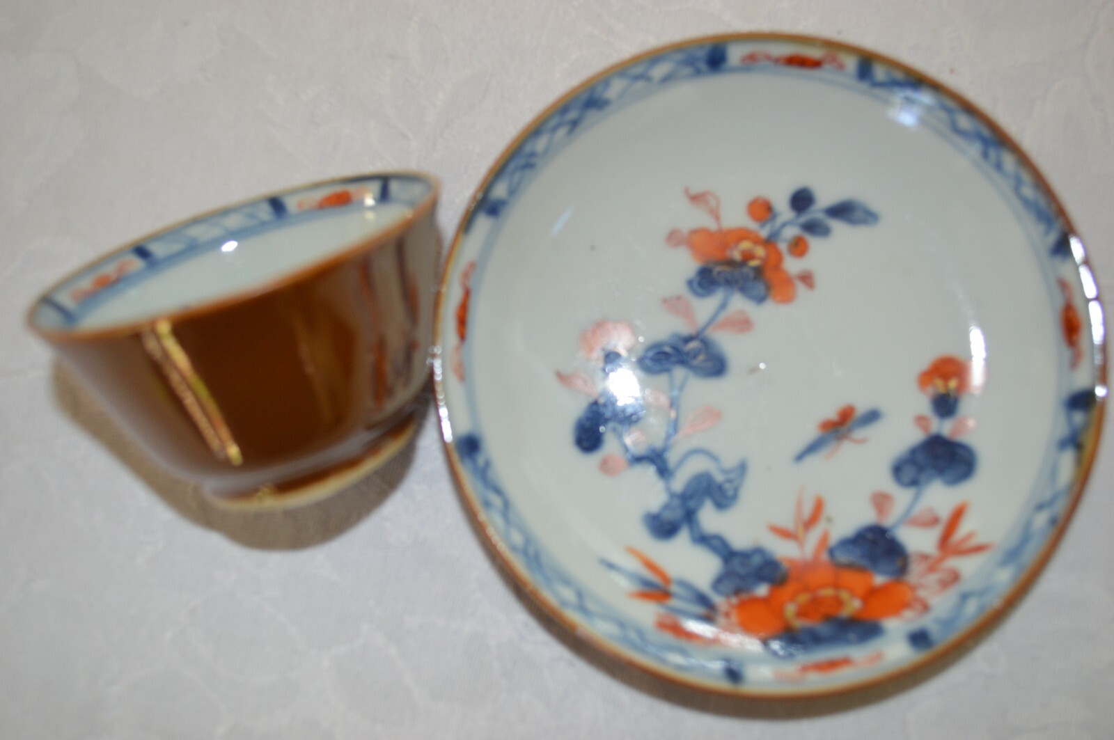 18th C Early Qing Chinese Antique Batavia Gilded Tea Cup & Saucer set ...