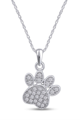 1/10ct Natural Round Diamond Dog Paw Pendant 18" Necklace in 925 ...