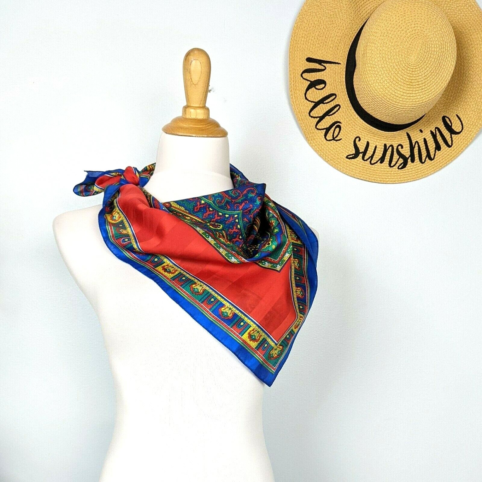 Vintage Italian Scarf Bright Primary Colors Large Squ… - Gem