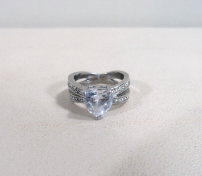 Stainless Silvertone TK316 Ring with Heart Shape CZ | eBay