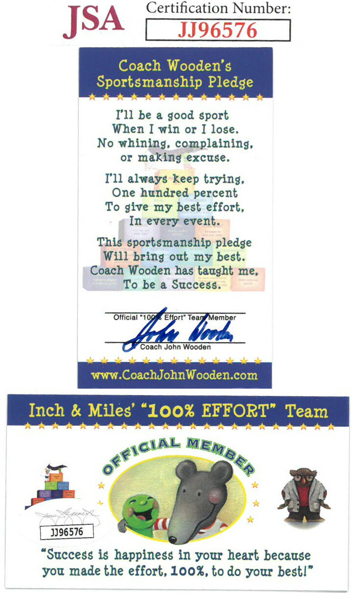 John Wooden signed UCLA Bruins Sportsmanship Pledge Member 2X3.5 Card ...