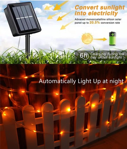 2 Pack Orange Solar Rope Lights Outdoor Waterproof, Each 33ft 100 LED ...