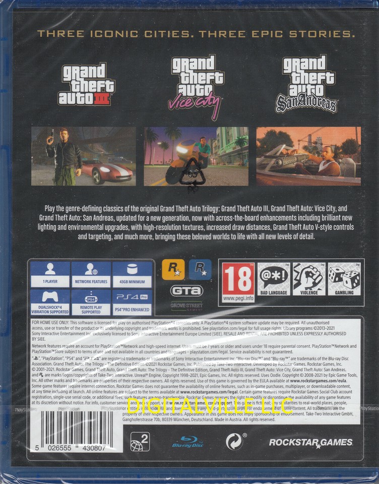 Grand Theft Auto Trilogy PS4 Definitive GTA Brand New Sealed ...