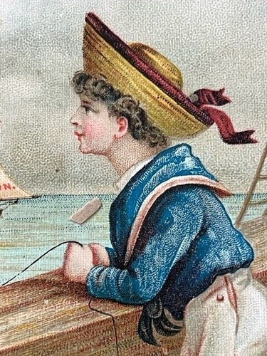 Victorian Trade Card Clarks ONT Spool Cotton-Young Sailor Boy Hat Ship ...