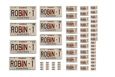 Assorted scale model movie TV car Magnum PI license plates tags 1/25 1/ ...
