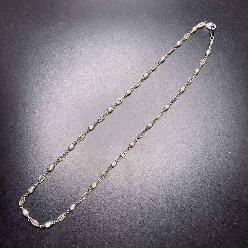 Silver Tone Chain Necklace Dainty Simple Classic Textured Filigree ...
