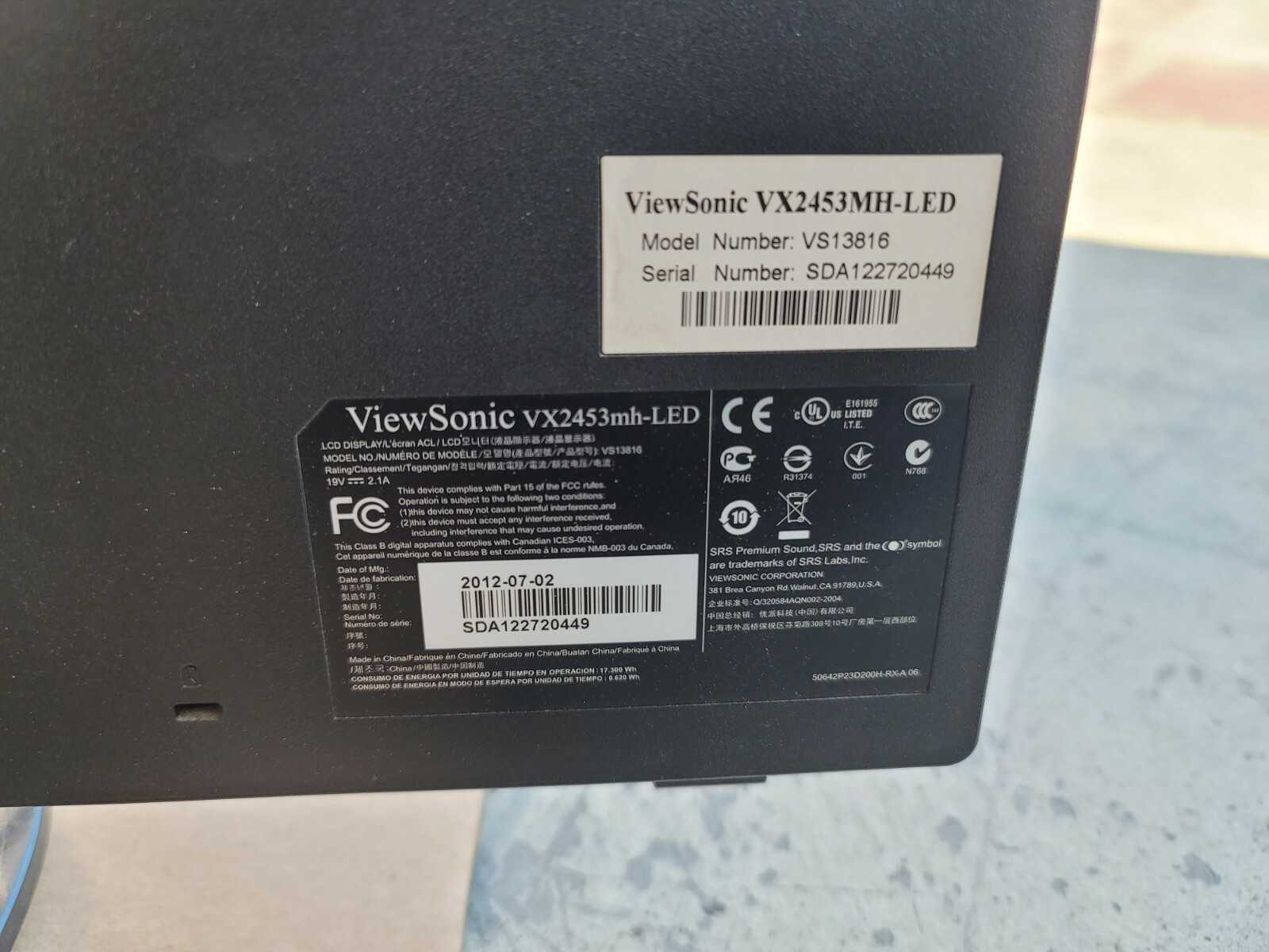 ViewSonic VX2453MH-LED 24" LED Widescreen Monitor, No Power Adapter | eBay