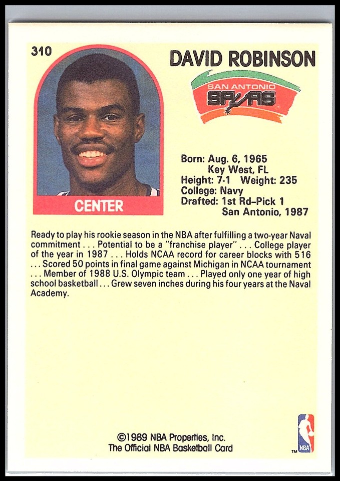 1989 Hoops #310 David Robinson | eBay