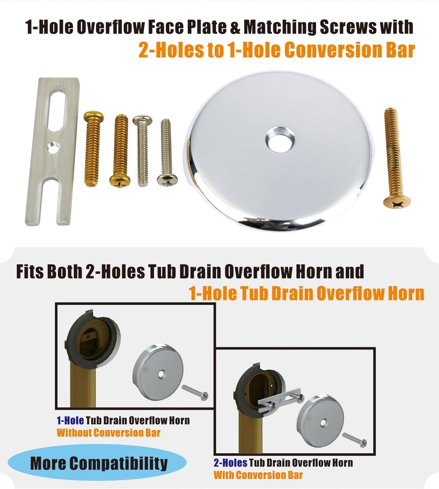 Chrome Universal Bathtub Drain Conversion Kit - Easy Installation Tub ...