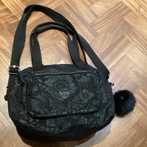 Kipling Black Floral HandBag Shoulder Messenger Tote Shopping Monkey ...