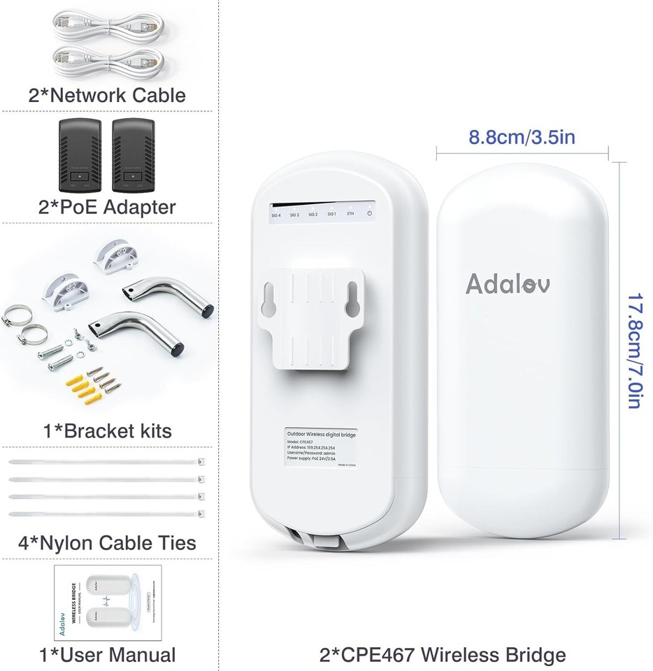 5.8G WiFi Bridge 1.5KM Long Range Outdoor Point-to-Point Wireless ...