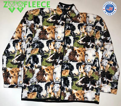 ZooFleece Cow Bull Fleece Sweater Cows Farm Animal White Jacket Winter ...